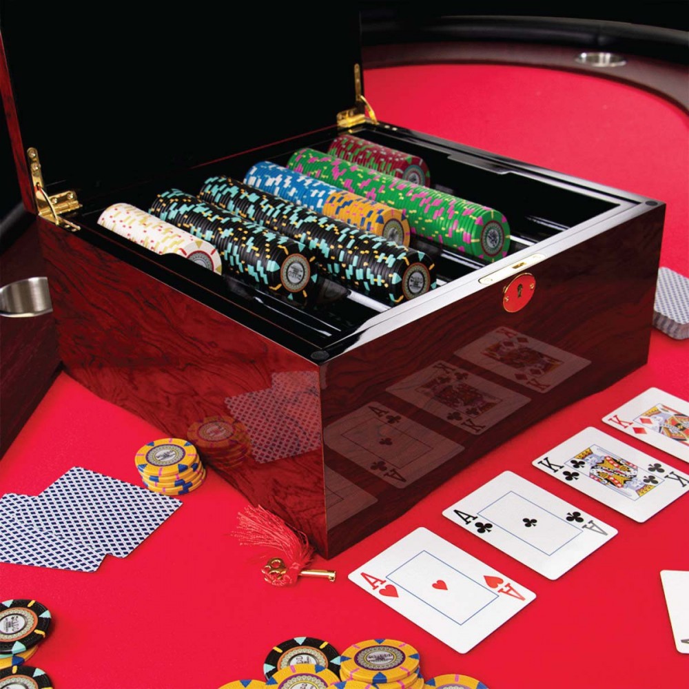 750 Ct Glossy Wooden Mahogany Poker Chip Case