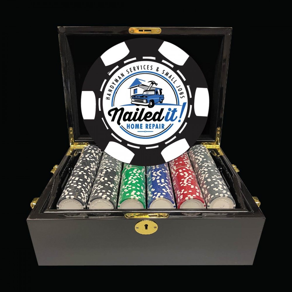 500 Ct. Luxury 6 Stripe Black Mahogany Custom Poker Chip Set